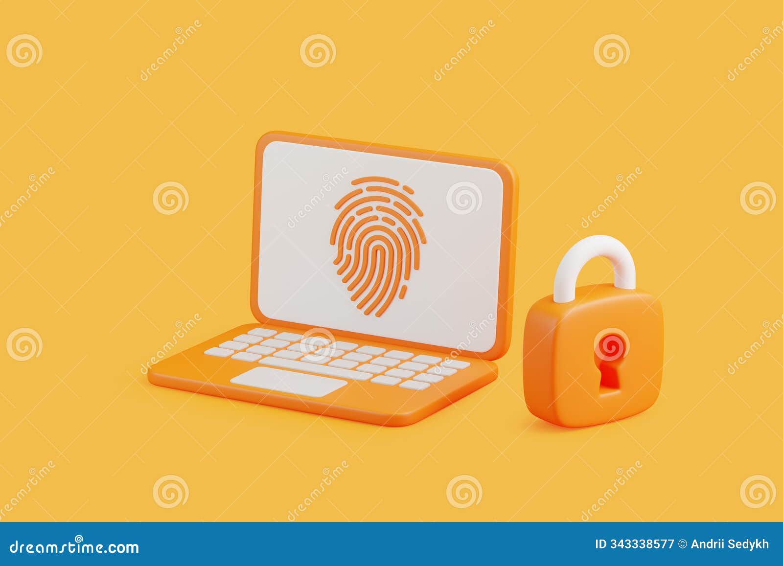 3D Laptop with Fingerprint Authentication and Lock Stock Illustration ...