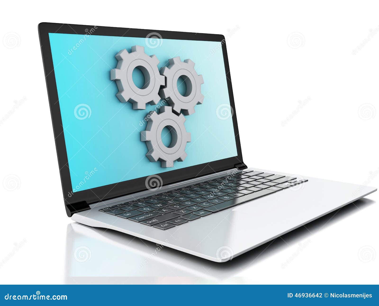 3d Laptop and Gears. on White Background Stock Illustration ...
