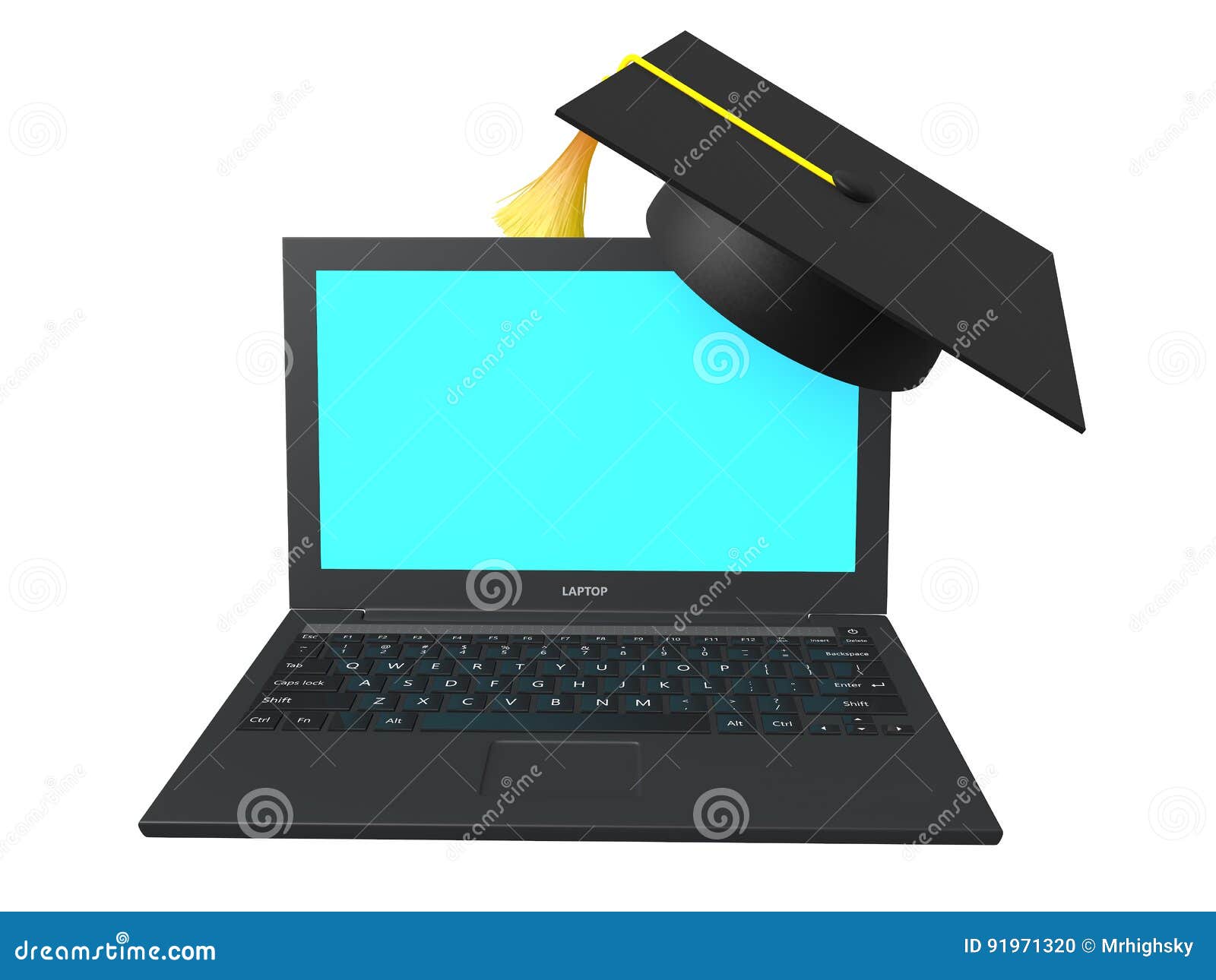Laptop And Graduation Cap On White Background. Isolated 3D Illustration ...
