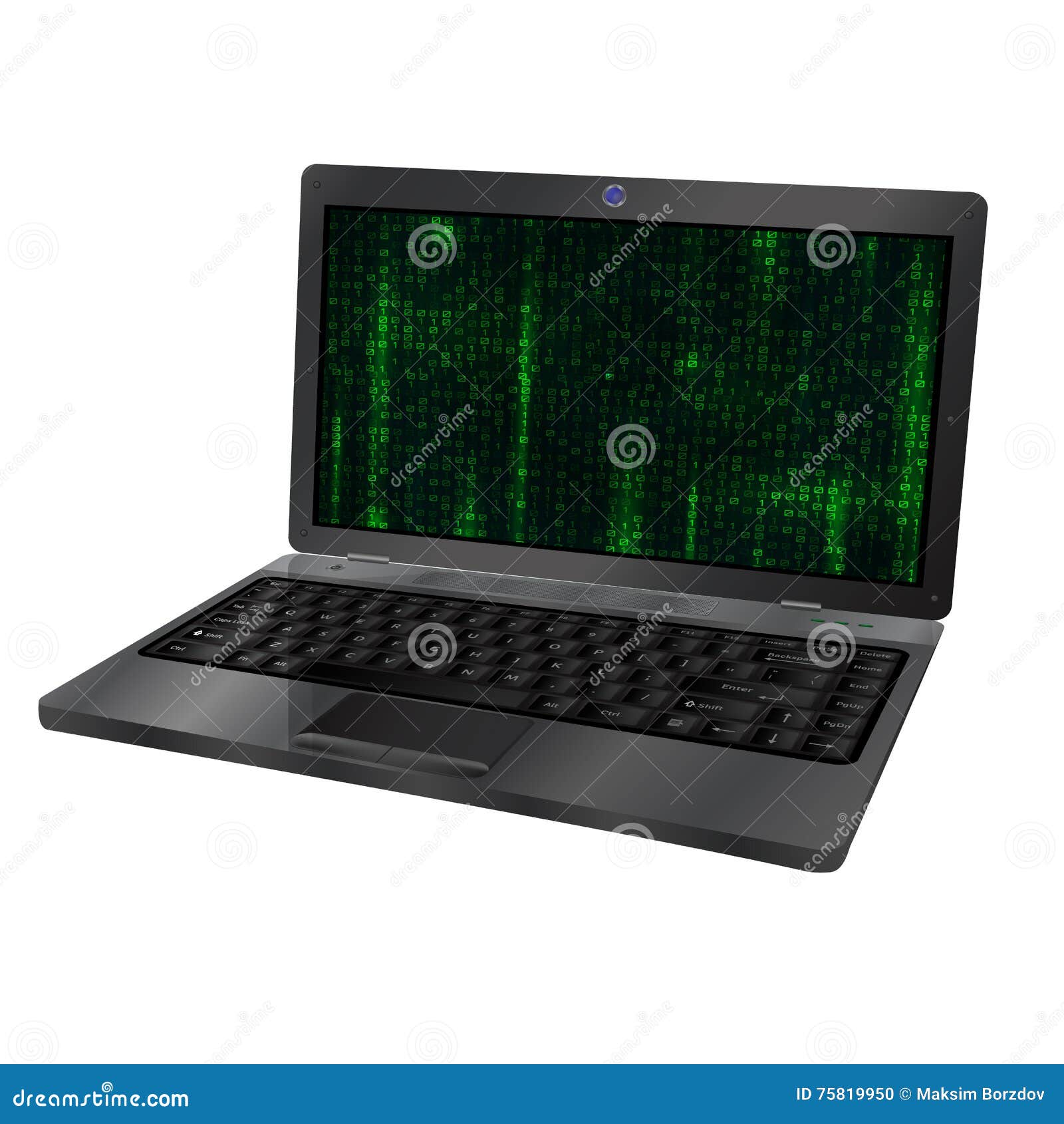 3d Laptop with Green Matrix Background on Screen. on W Stock Vector ...