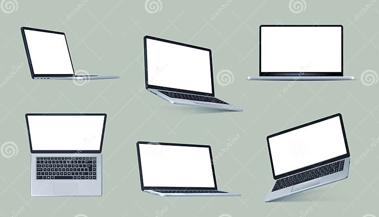3d Laptop. Isometric Open Computer, Notebook Different Angles View ...