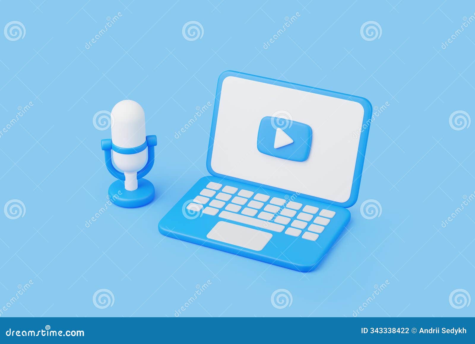 3D Laptop with Microphone and Play Button Icon Stock Illustration ...