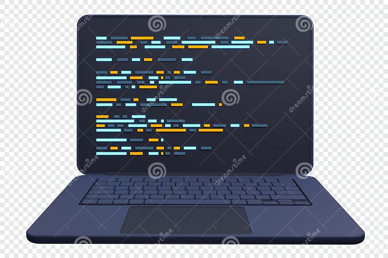 3d Laptop and Program Code Development. Web Coding Concept. Coding Screen 3d Rendering. 3d ...