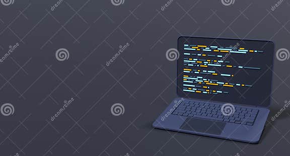 3d Laptop And Program Code Development Web Coding Concept Coding