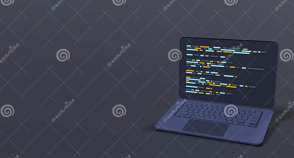 3d Laptop And Program Code Development Web Coding Concept Coding