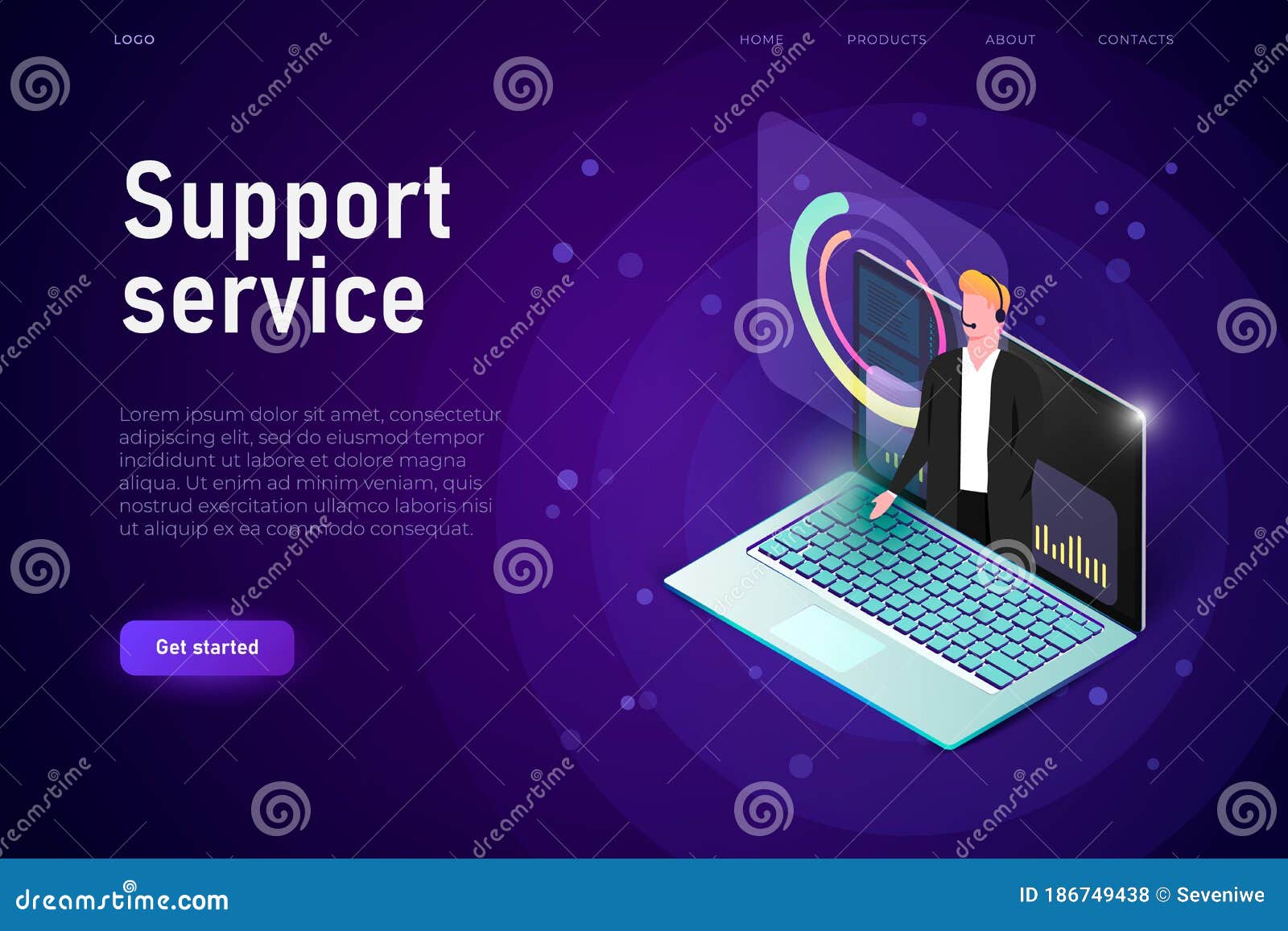 3d Laptop with Support Staff. Support Service Illustration Stock Vector ...
