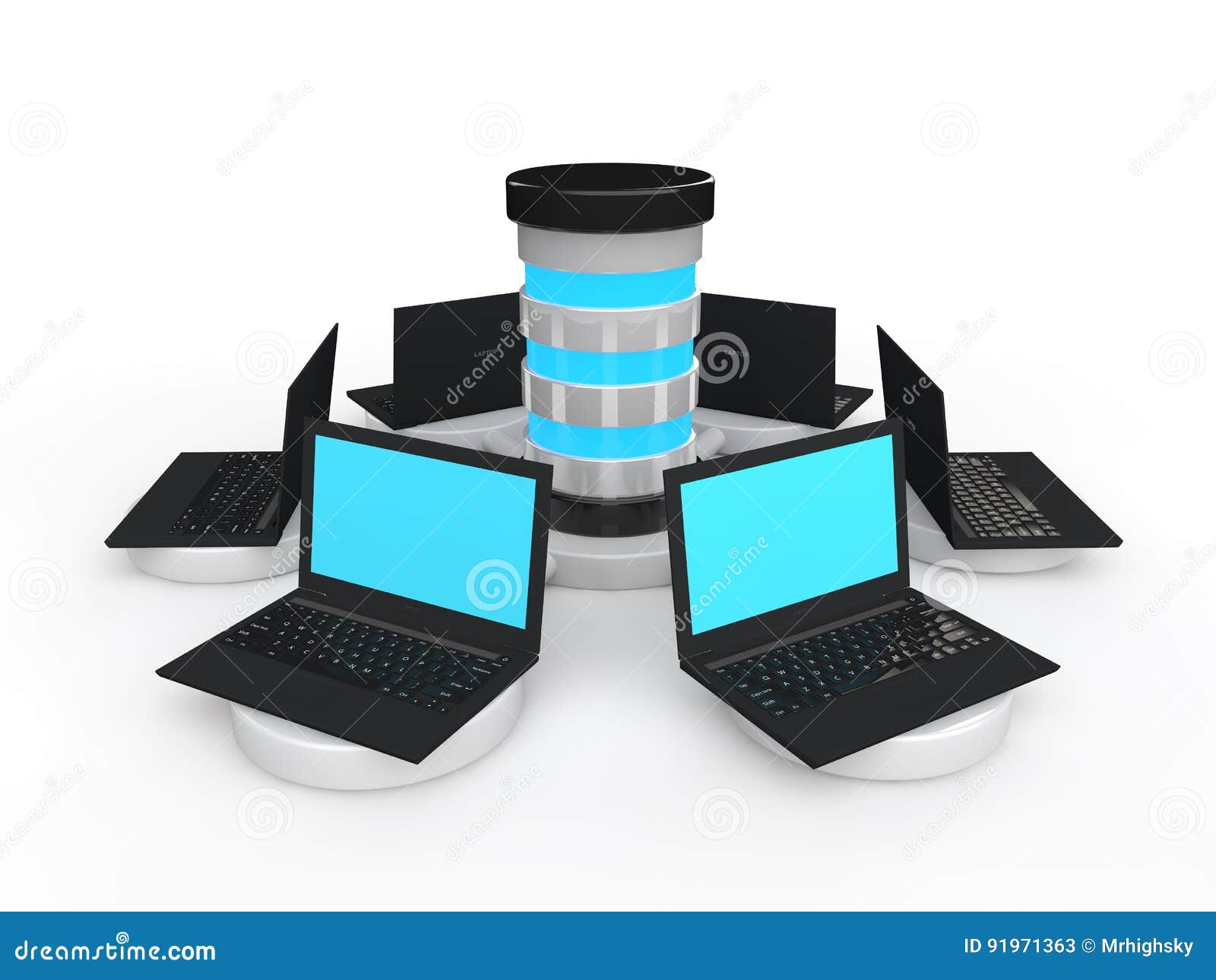 3d Laptops Connected To a Server Stock Illustration - Illustration of ...