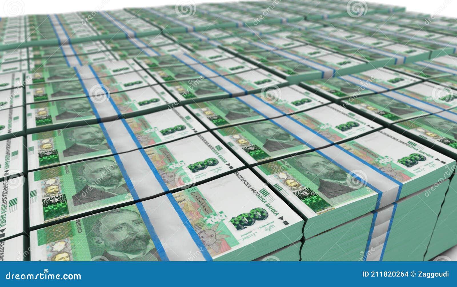 3D Pile Of Bulgaria 100 Leva Bulgarian Lev Money Banknote Royalty-Free ...