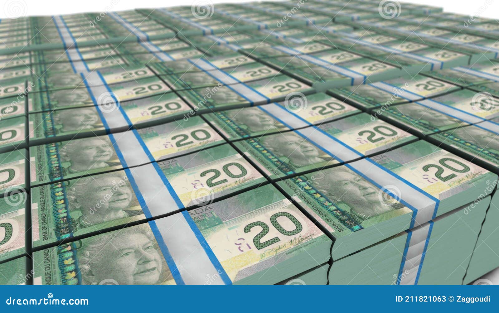 3D Large Stack of Canada 20 Dollars Banknote Editorial Stock Photo ...