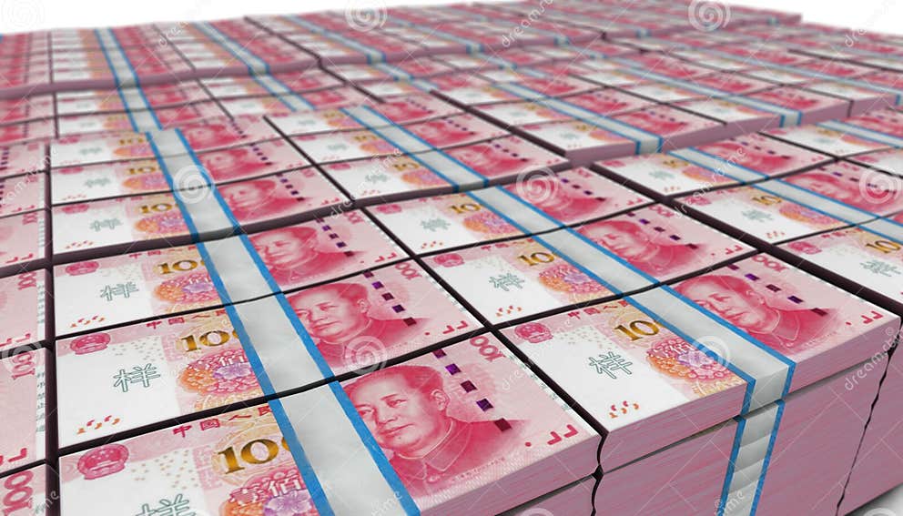 3D Large Stack of 100 Chinese Yuan Banknote Stock Illustration ...