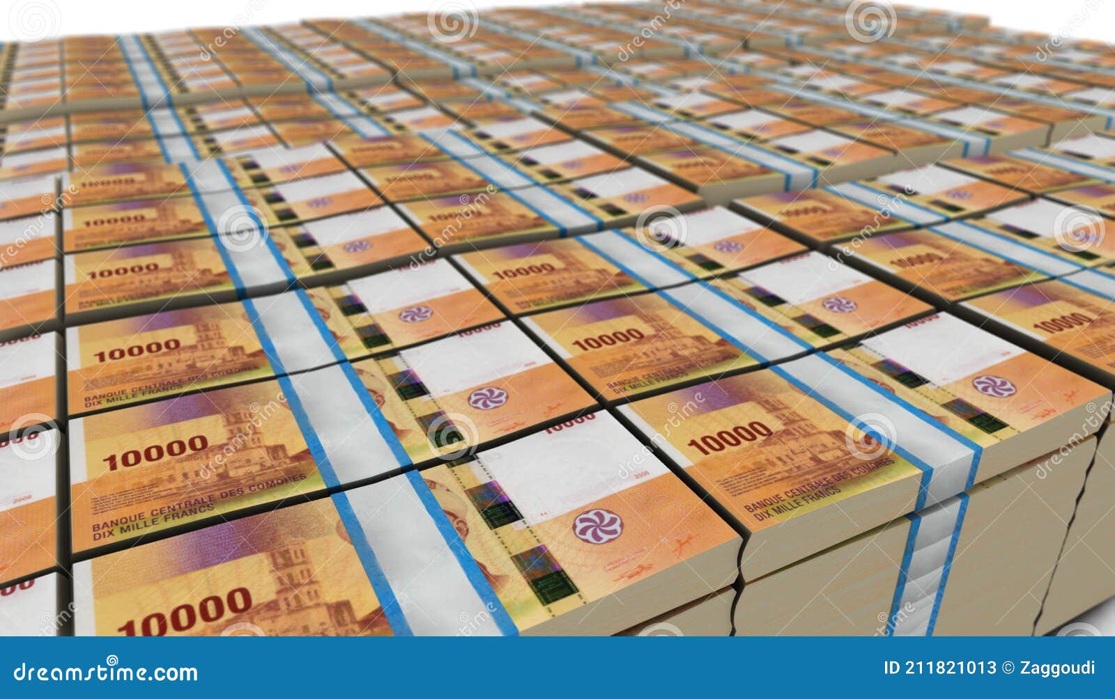 3D Large Stack of Comoros 10000 Francs Banknote Stock Illustration ...