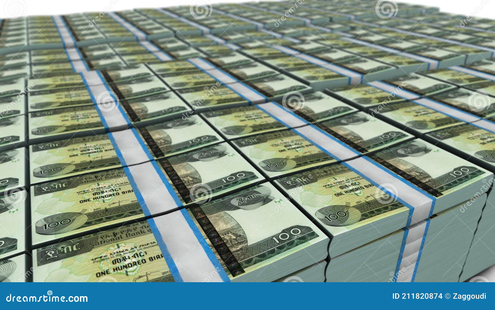 3D Large Stack of Ethiopia 100 Birr Banknote Stock Illustration ...