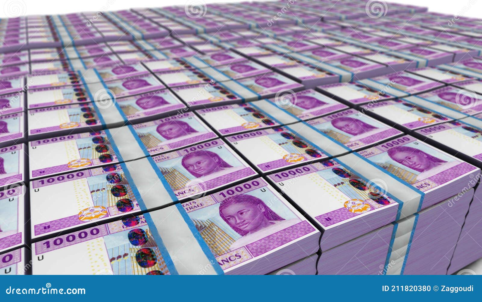 3D Large Stack of 10000 Francs West African CFA Banknote Stock ...