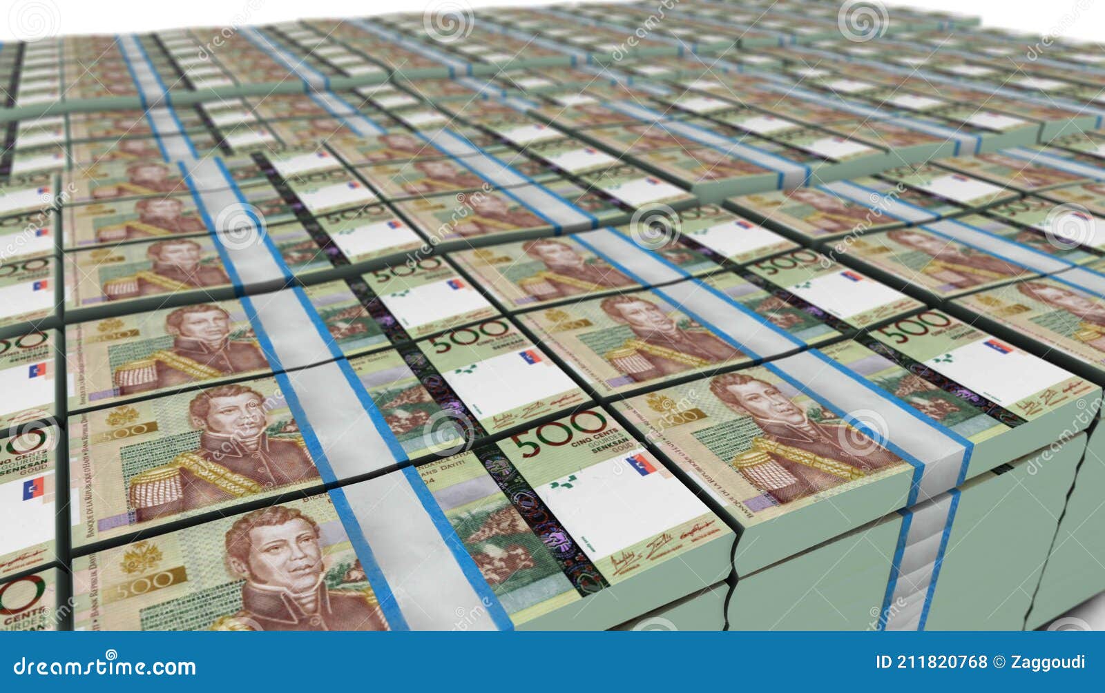 3D Large Stack of Haiti 500 Gourdes Banknote Stock Illustration ...