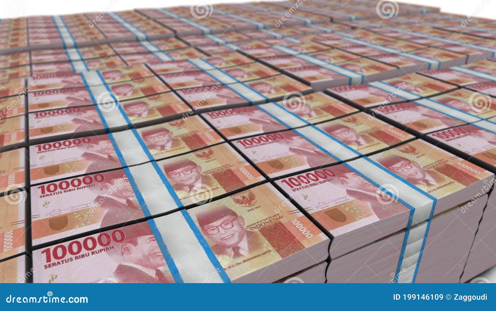 3D Large Stack of 100000 Indonesia Rupiah Banknote Stock Illustration ...