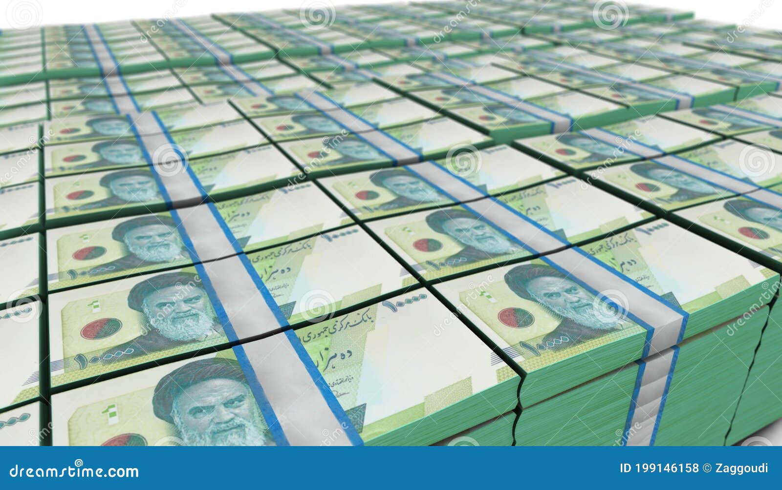 3D Large Stack of 10000 Iran Rial Banknote Stock Illustration ...