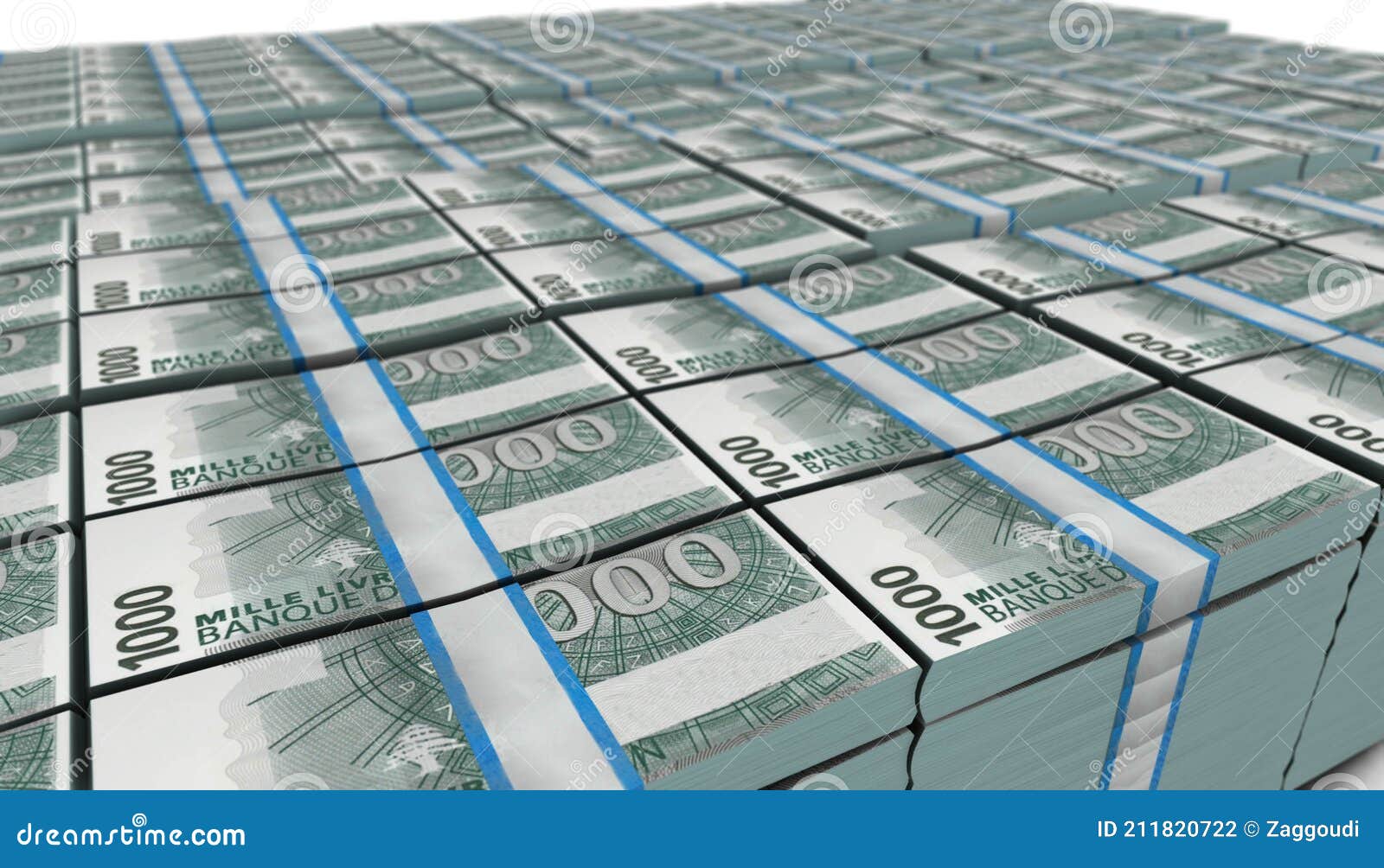 3D Large Stack of Lebanon 1000 Pound Banknote Stock Illustration ...