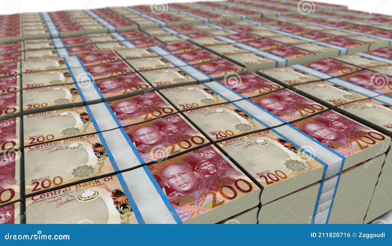 3D Large Stack of Lesotho 200 Maloti Banknote Stock Illustration ...