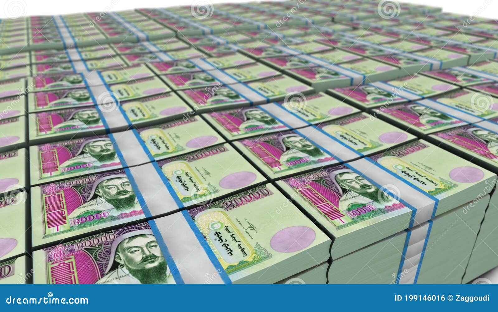 3D Large Stack of Mongolia Tugrik Banknote Stock Illustration ...