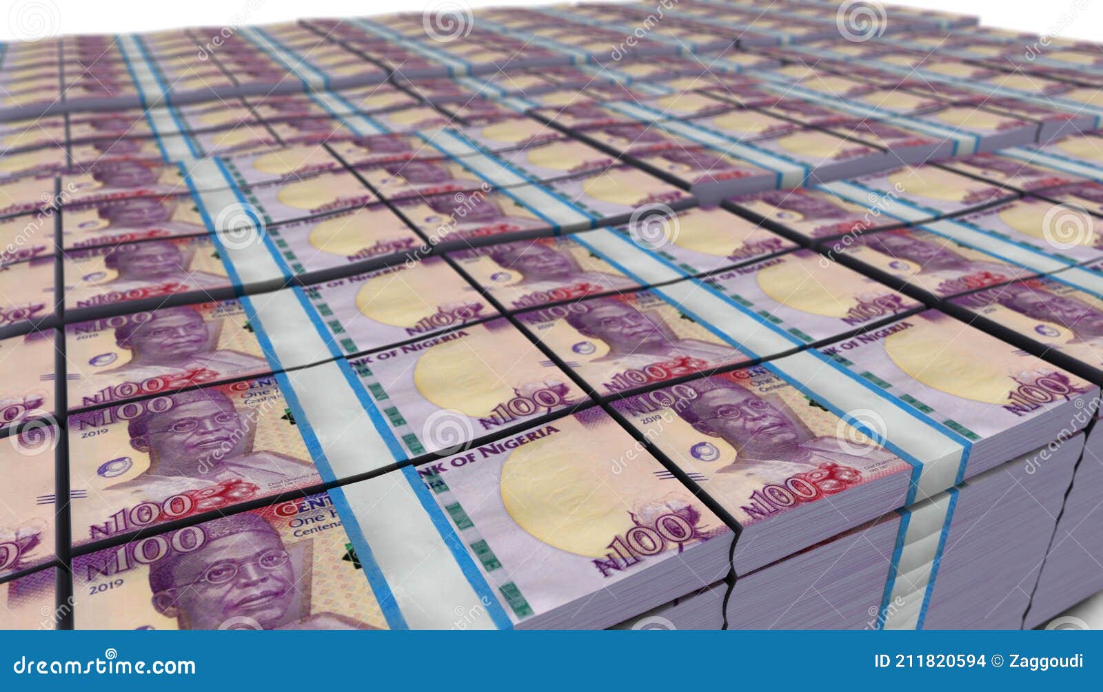 3D Large Stack of Nigeria 100 Naira Banknote Stock Illustration ...
