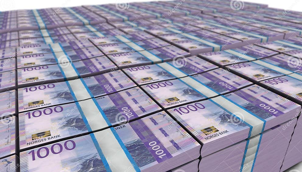 3D Large Stack of Norway 1000 Kroner Banknote Stock Illustration ...