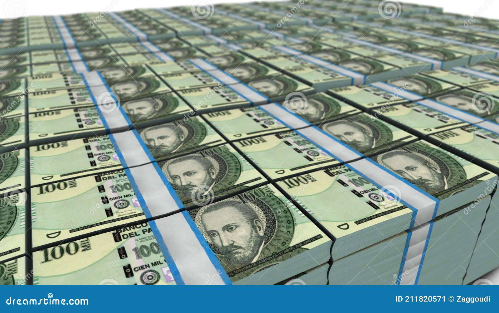 3D Large Stack of Paraguay 100000 Guaranies Banknote Stock Illustration ...