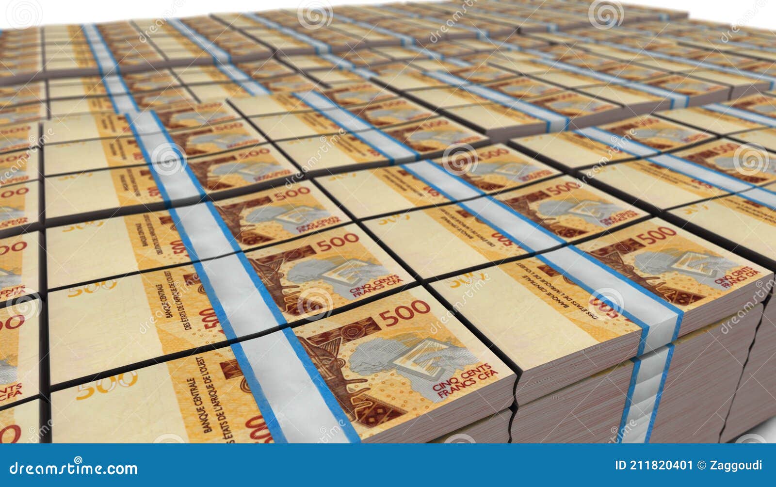 3D Large Stack of 500 Rancs West African CFA Banknote Stock ...