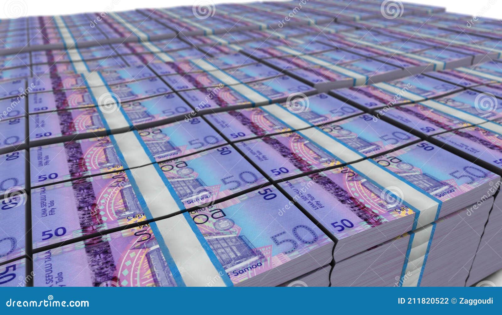 3D Large Stack of Samoa 50 Tala Banknote Stock Illustration ...
