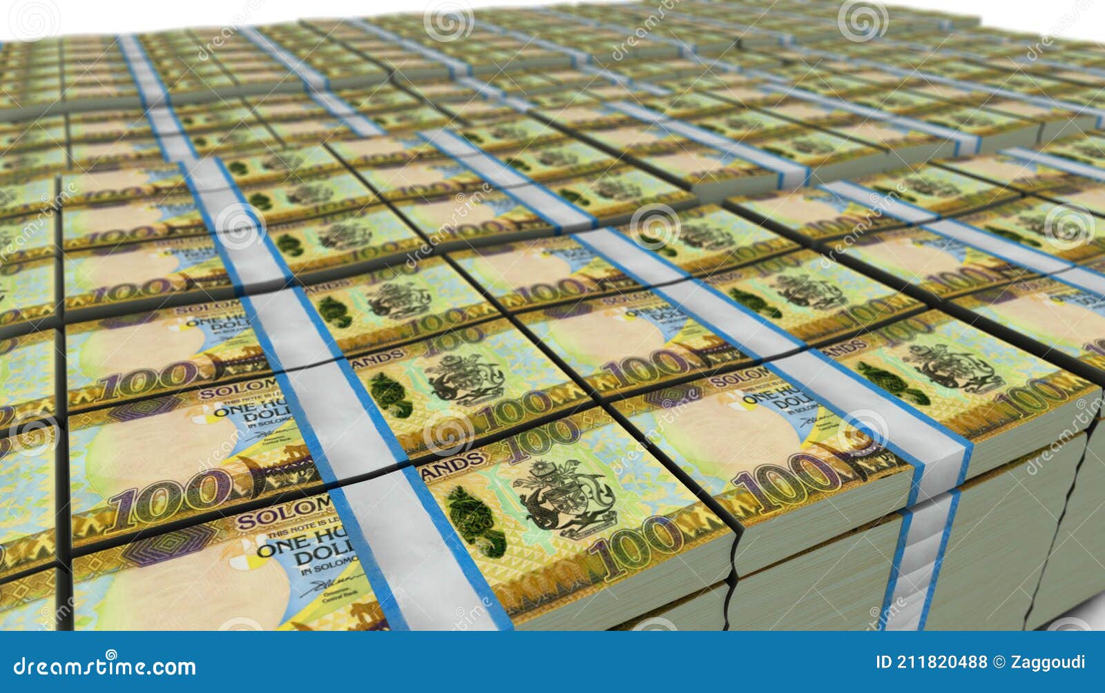 3D Large Stack of Solomon Islands 100 Dollars Banknote Stock ...