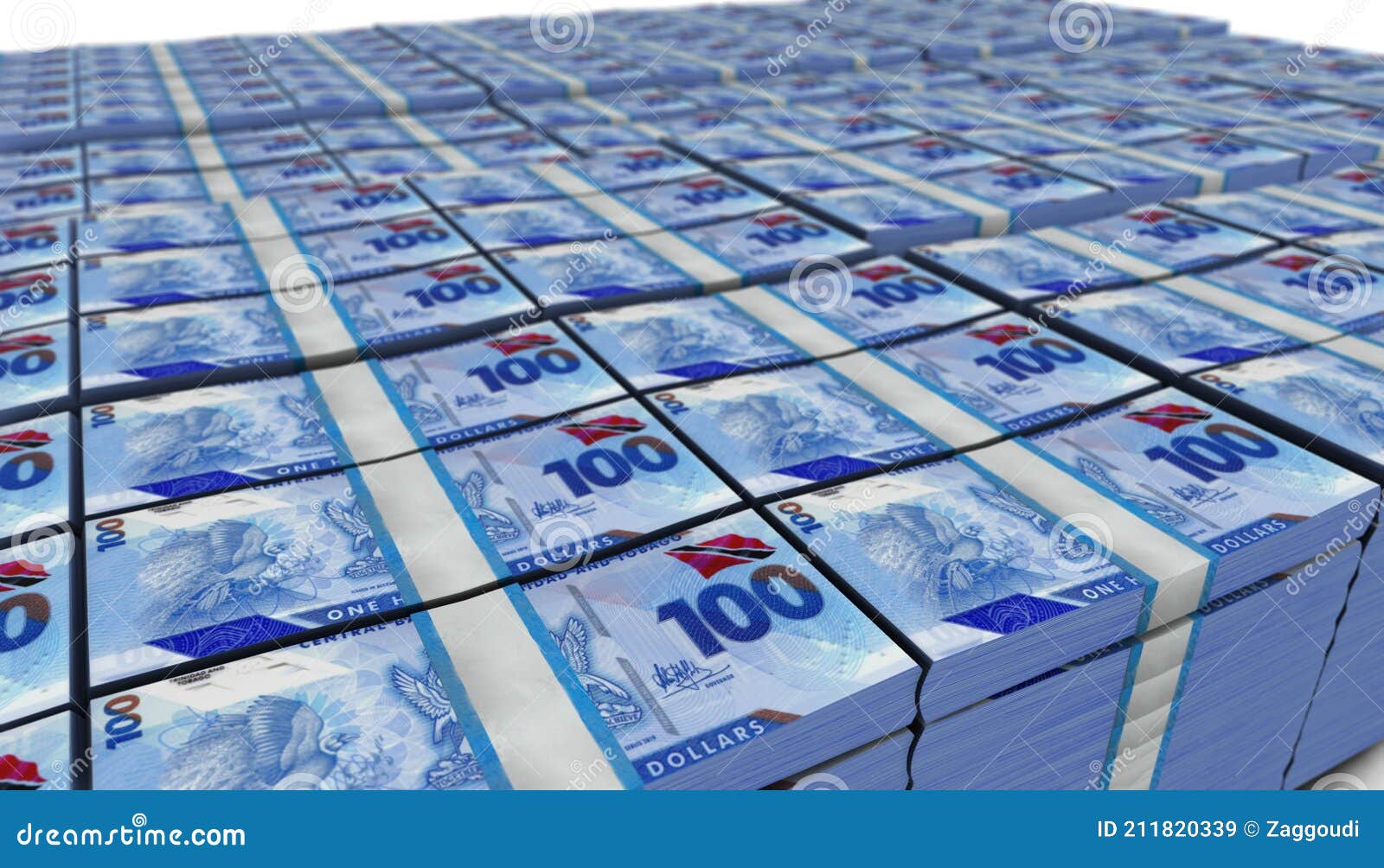 3D Large Stack of Trinidad and Tobago 100 Dollars Banknote Stock ...