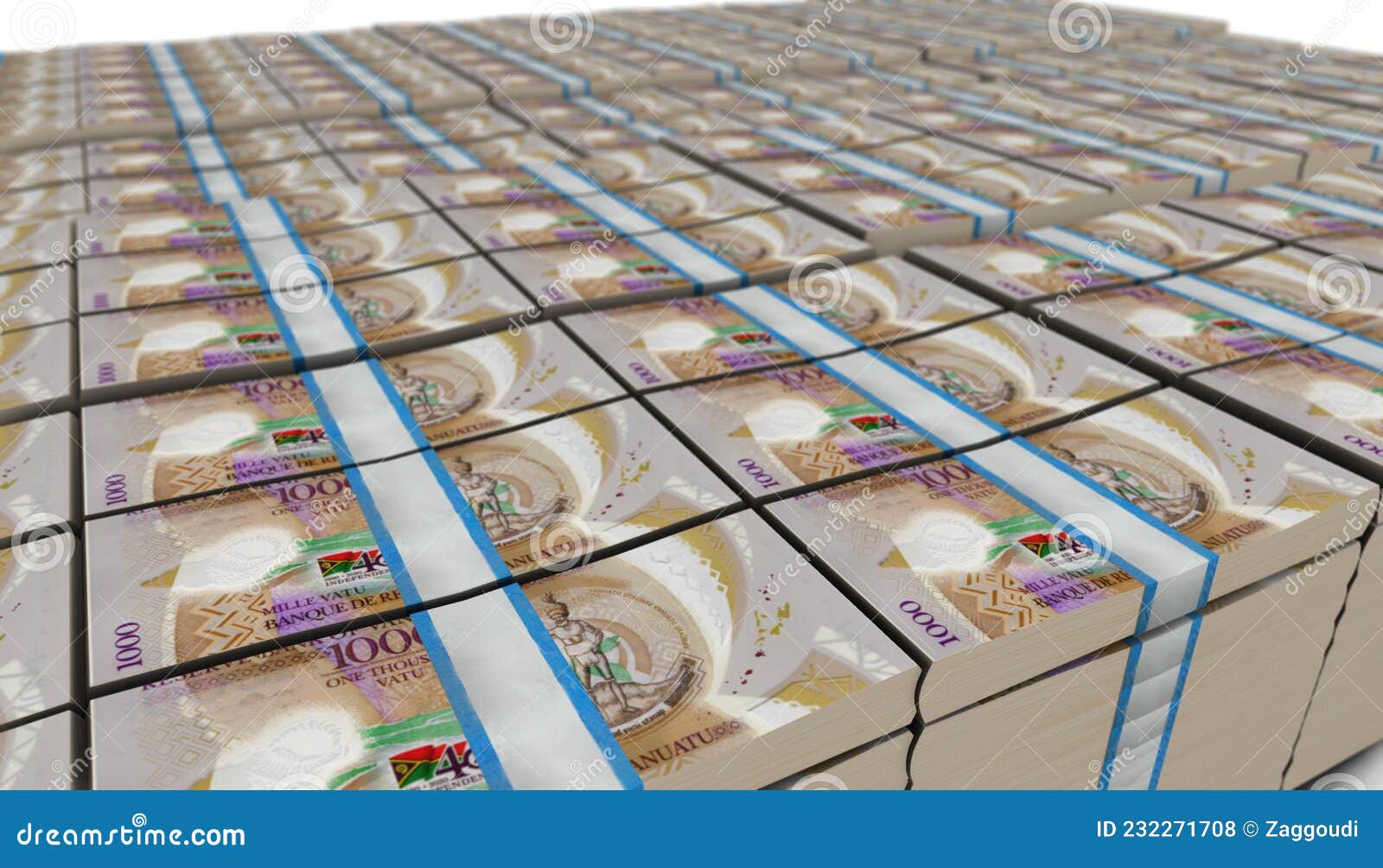 3D Large Stack of Vanuatu 1000 Vatu Banknote Stock Illustration ...