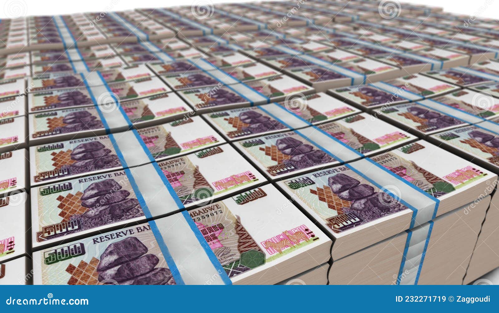 3D Large Stack of Zimbabwe 500 Dollars Banknote Stock Illustration ...