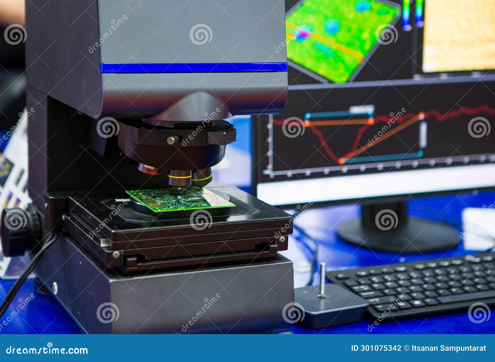 3D Laser Microscope Measuring PCB Board Stock Photo - Image of circuit ...
