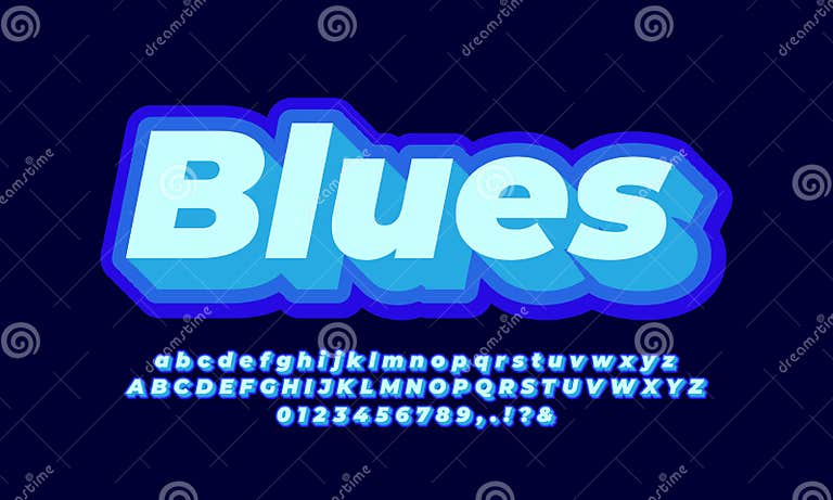 3d Layered Blue Light Text Effect or Font Effect Design Stock Vector ...
