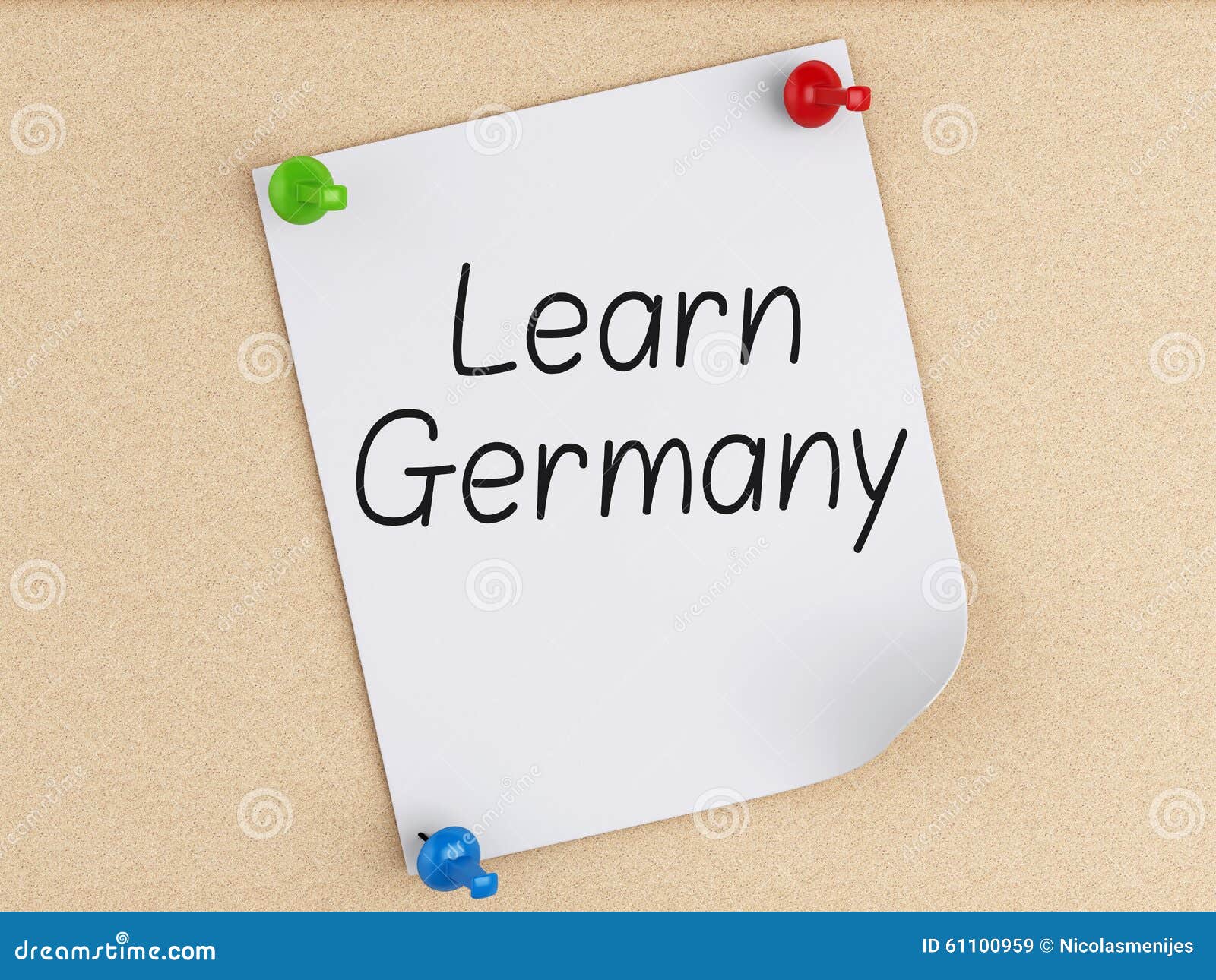 3d Learn Germany, Word on Post-it Over Cork. Stock Illustration ...