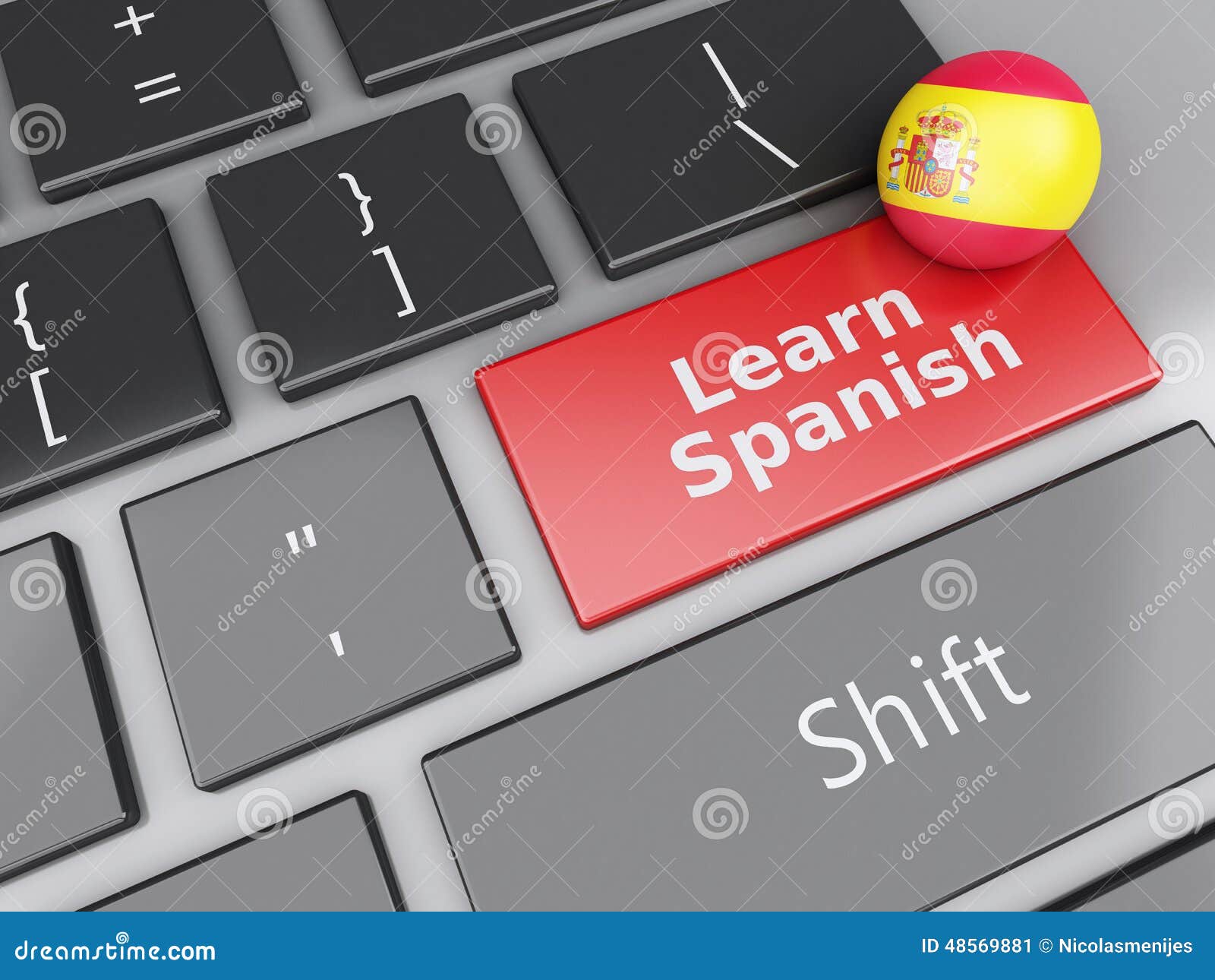 3d Learn Spanish on Computer Keyboard. Education Concept Stock ...