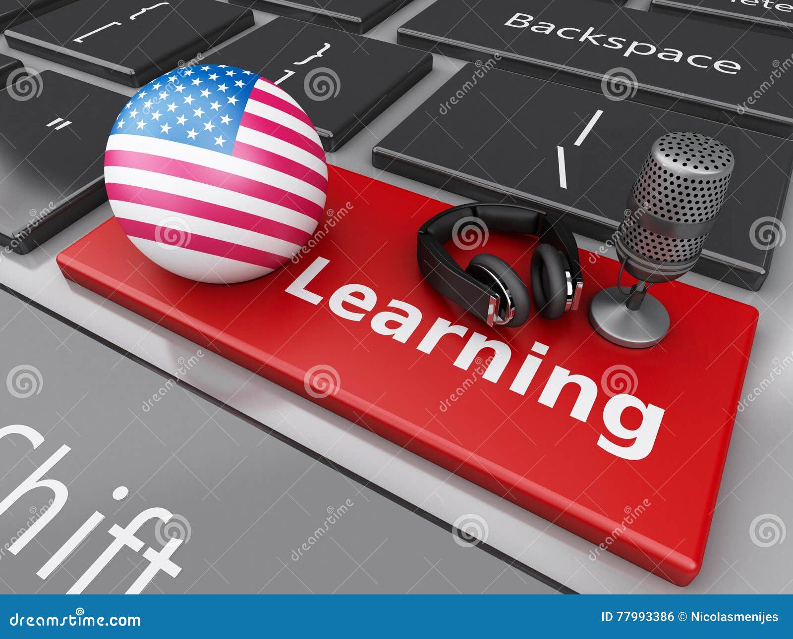 3d Learning English on Computer Keyboard. Stock Illustration ...