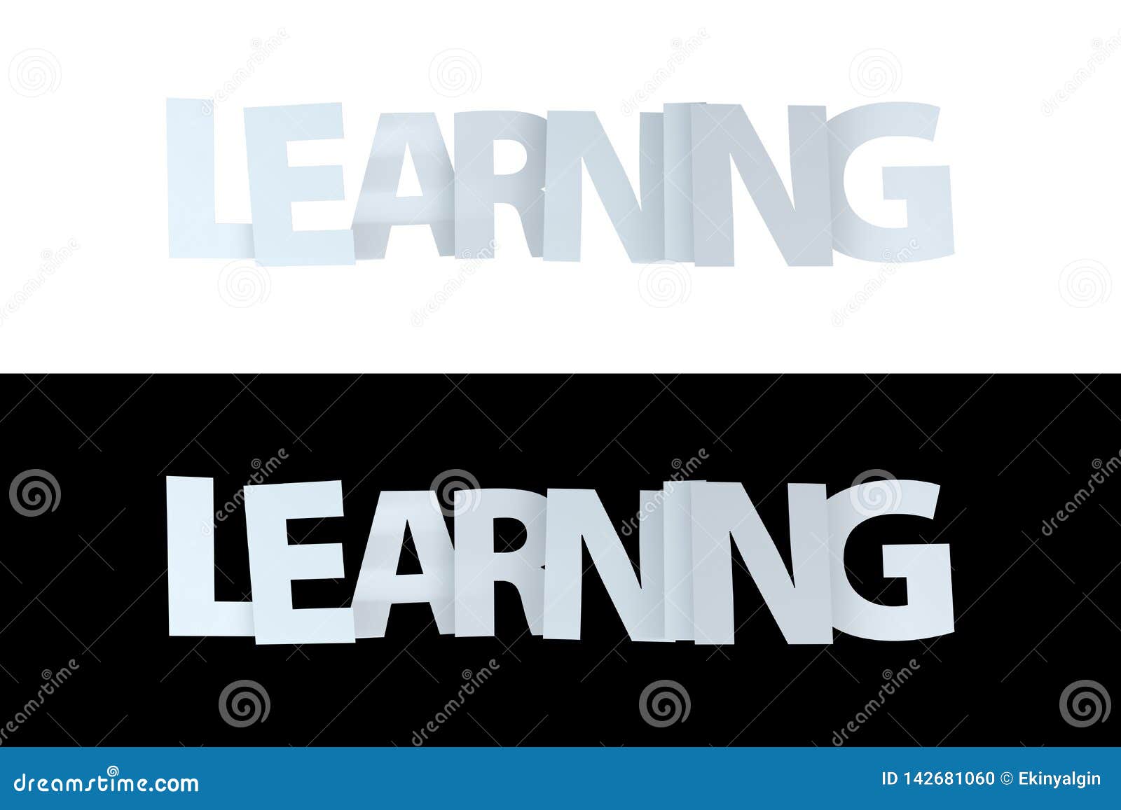 3D Learning Text on White and Black Version Stock Illustration ...