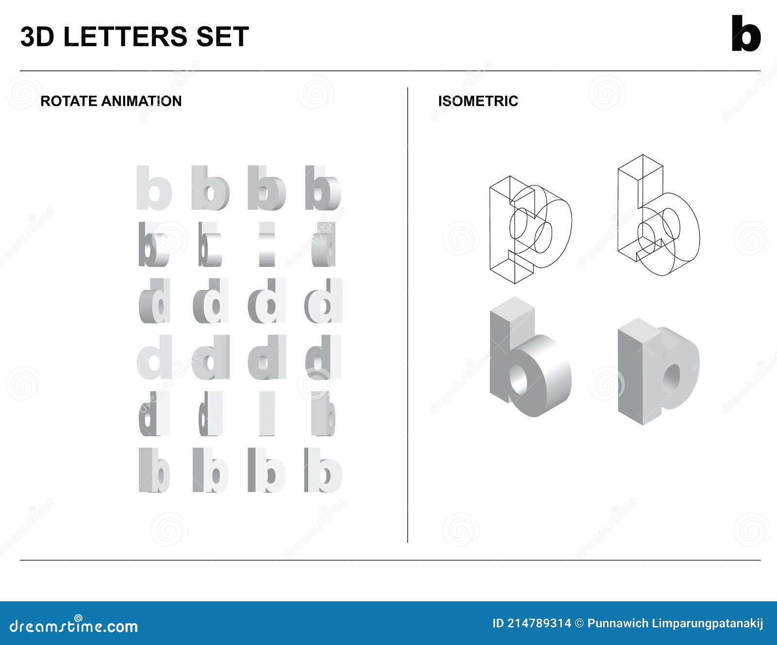 3d B Alphabet Letters Lower Case Set Animate Isometric Wireframe Vector ...