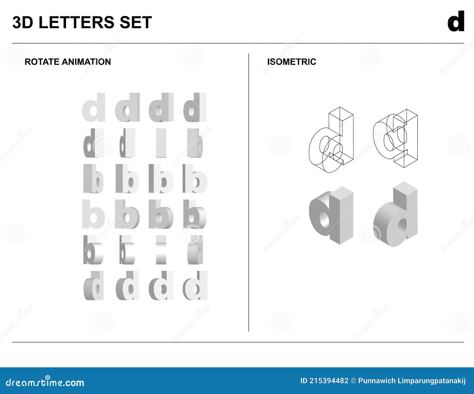 3d D Alphabet Letters Set Animate Isometric Wireframe Vector Stock ...