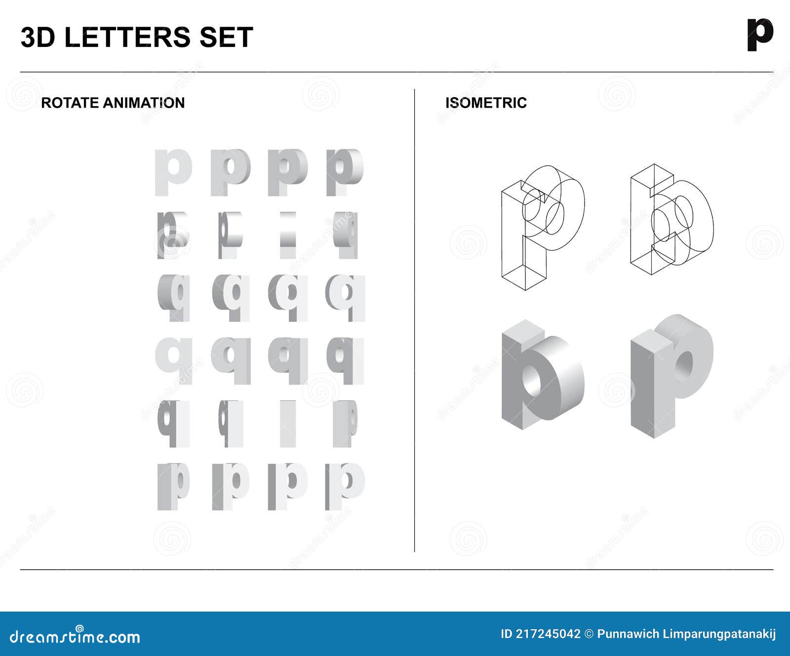 3d P Alphabet Letters Set Animate Isometric Wireframe Vector Stock ...