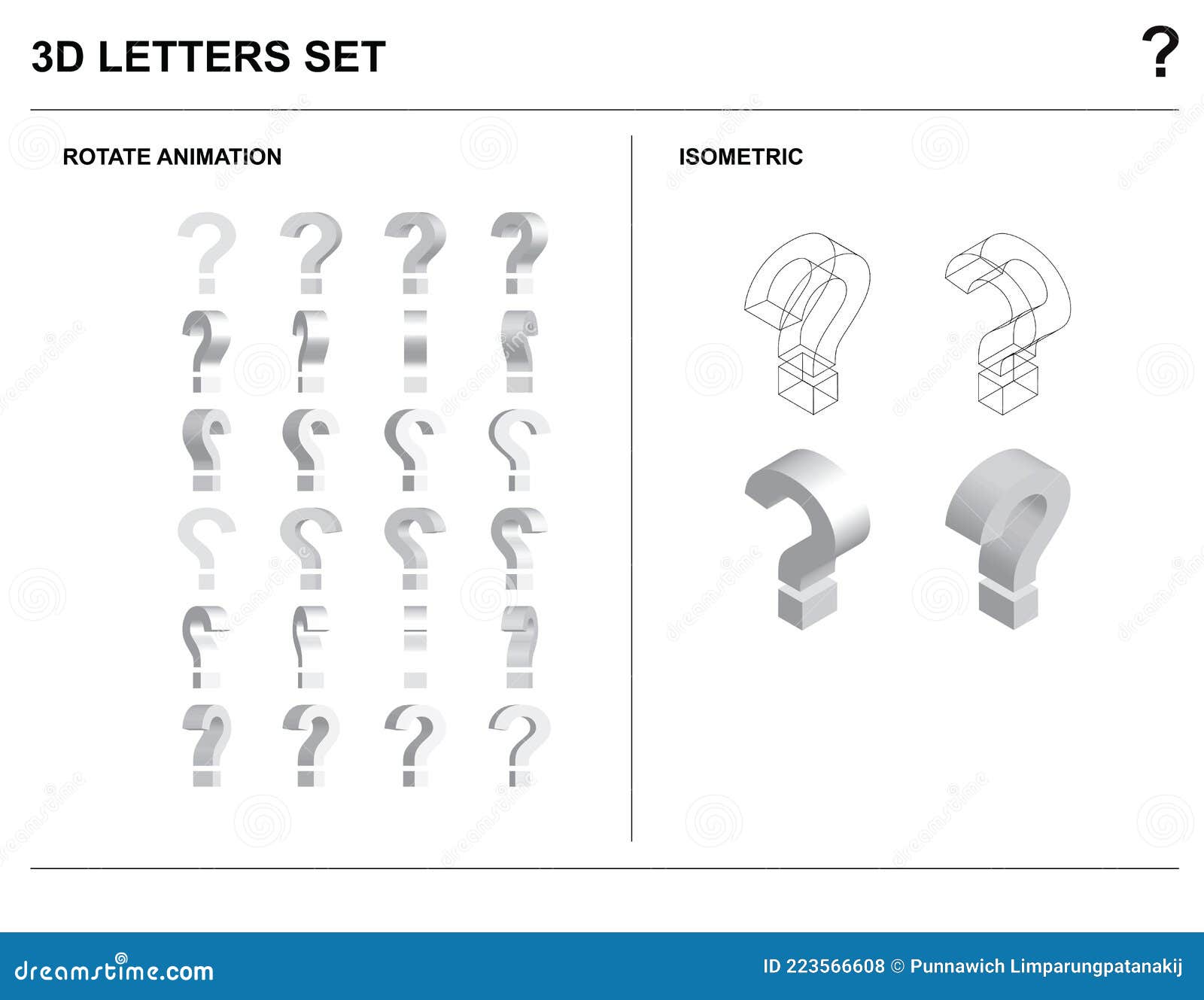 3d Question Mark Alphabet Letters Set Animate Isometric Wireframe ...