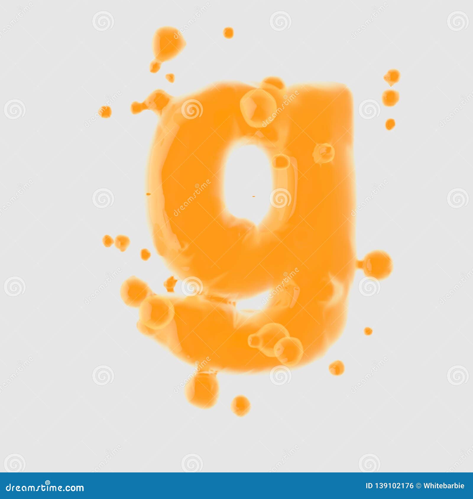 3d Letter G Lowercase. Orange Juice Font with Drops Isolated on White ...