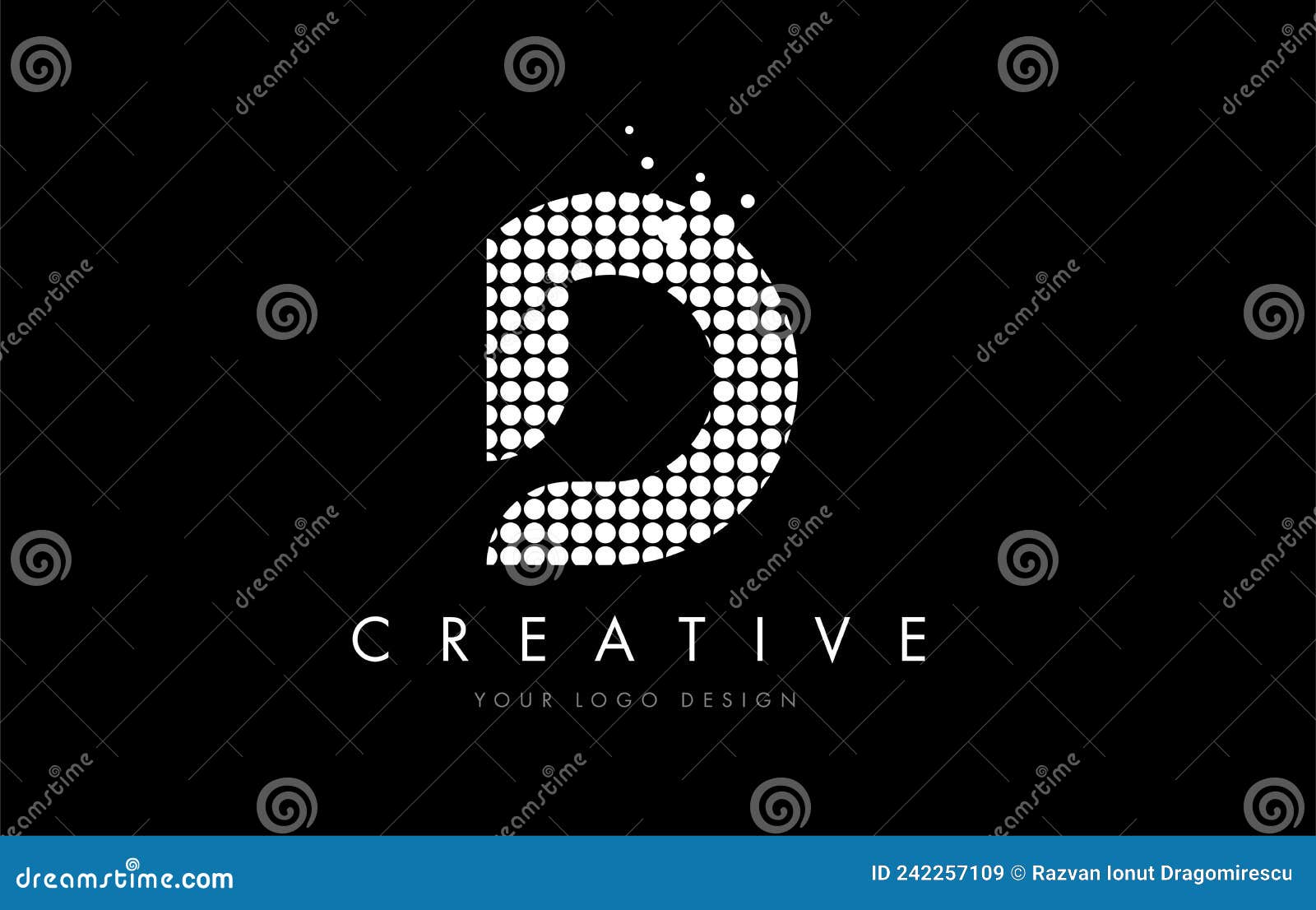 D Letter Logo Design with White Dots and Swoosh Stock Vector ...