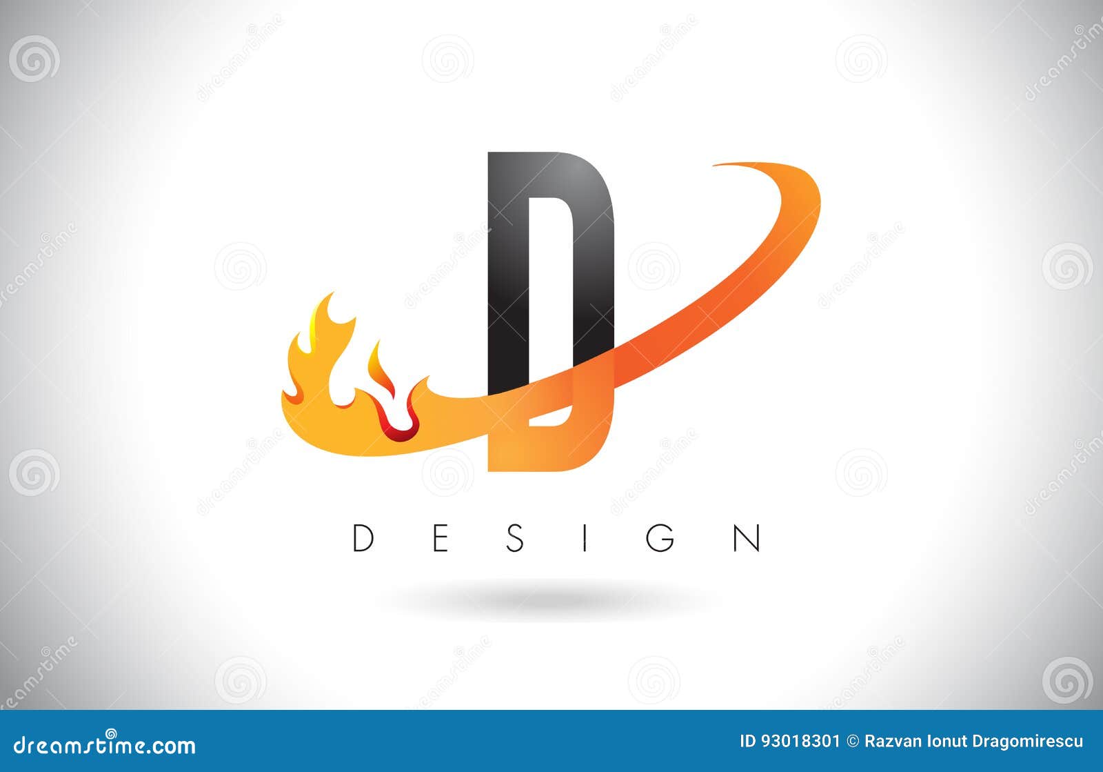 D Letter Logo with Fire Flames Design and Orange Swoosh. Stock Vector ...