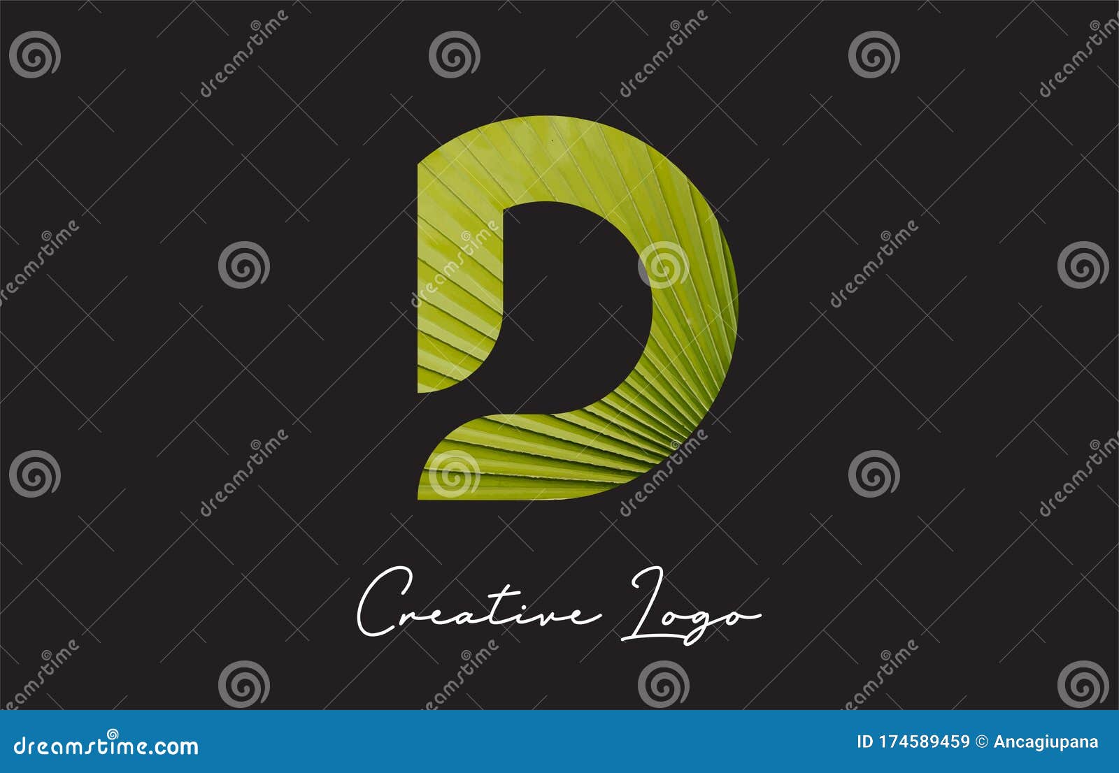 D Letter Logo with Palm Tree Leaf Pattern Design Stock Vector ...
