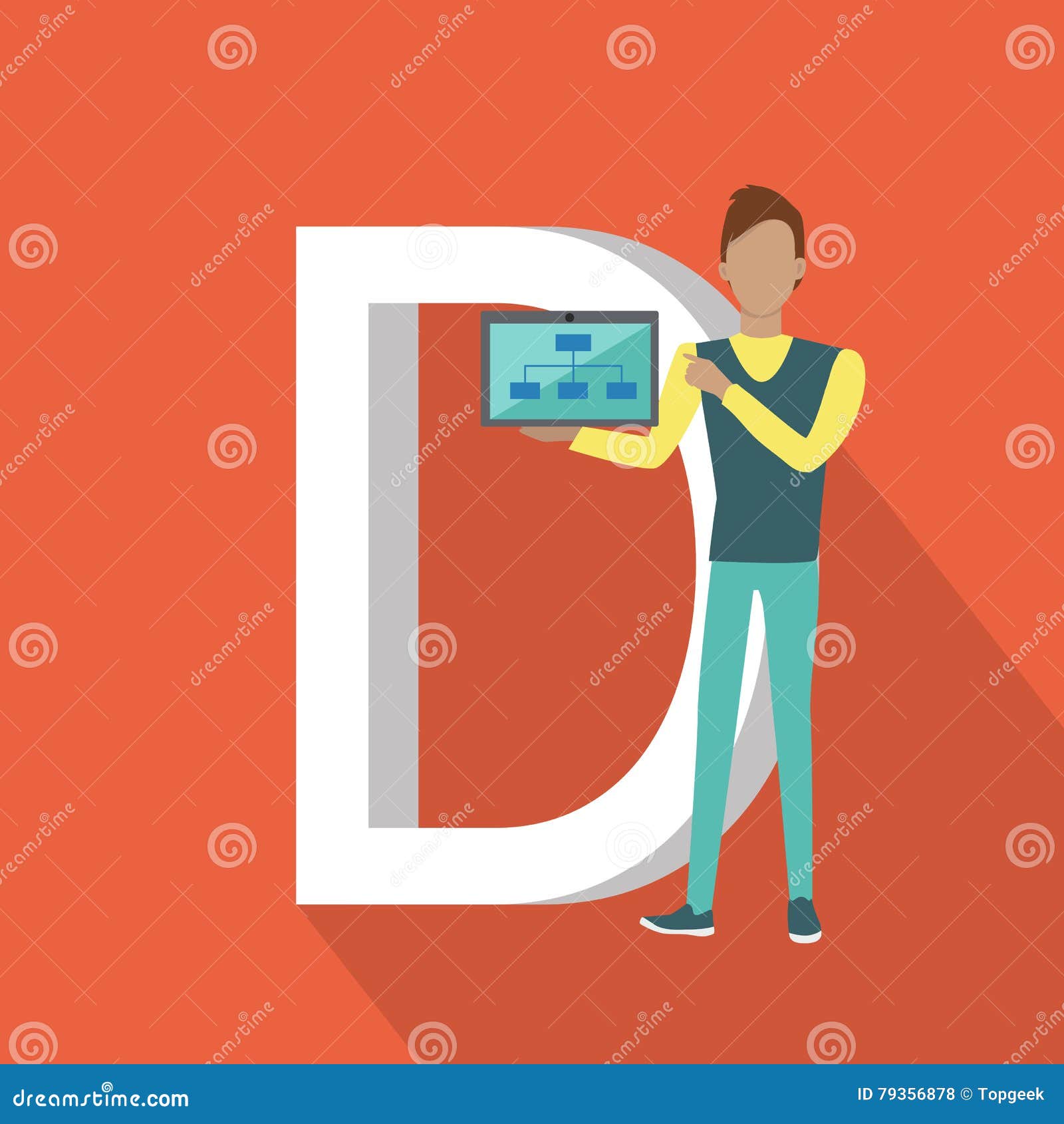 D Letter and Person Demonstrating Chart on Tablet Stock Vector ...