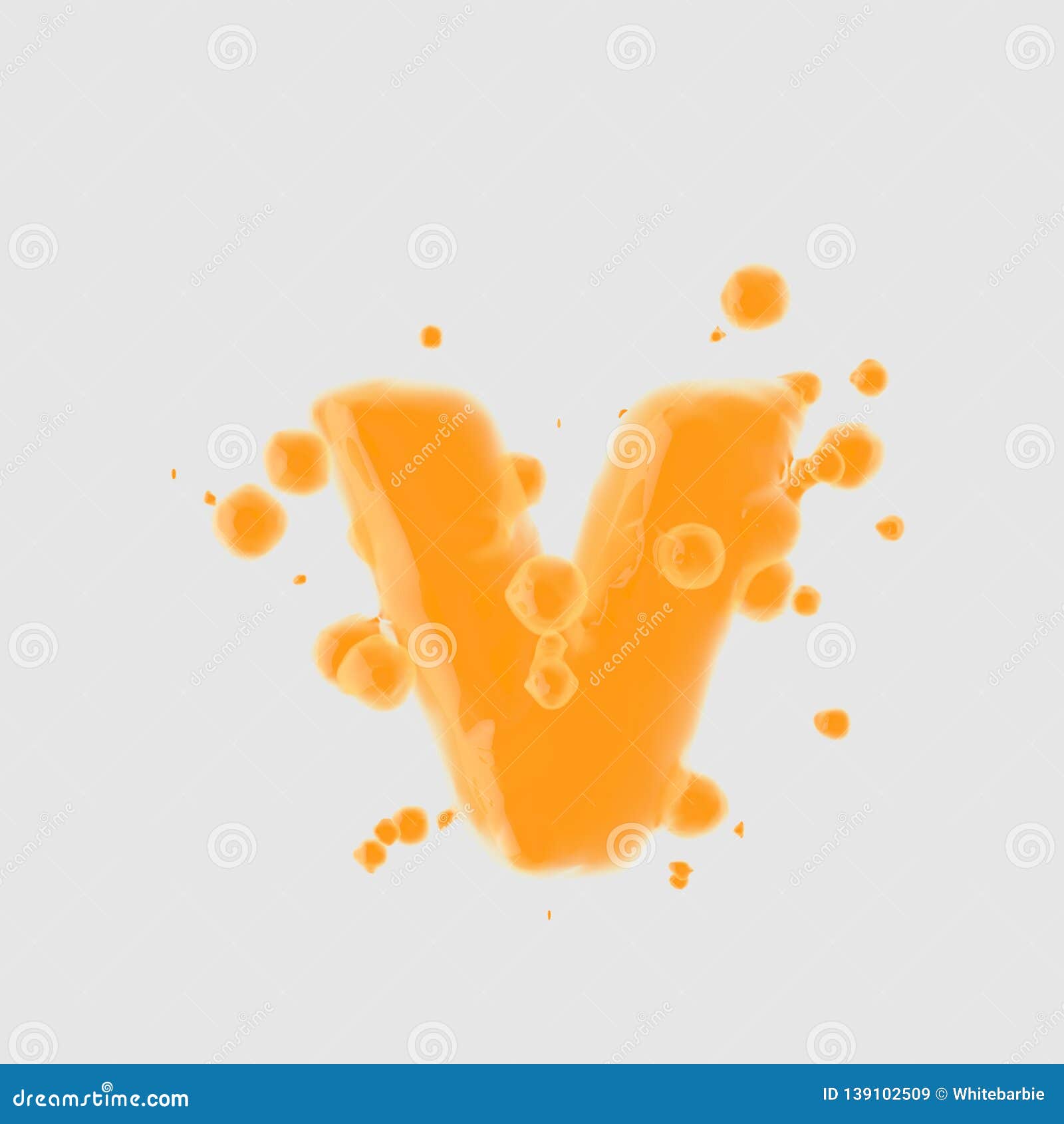 3d Letter V Lowercase. Orange Juice Font with Drops Isolated on White ...