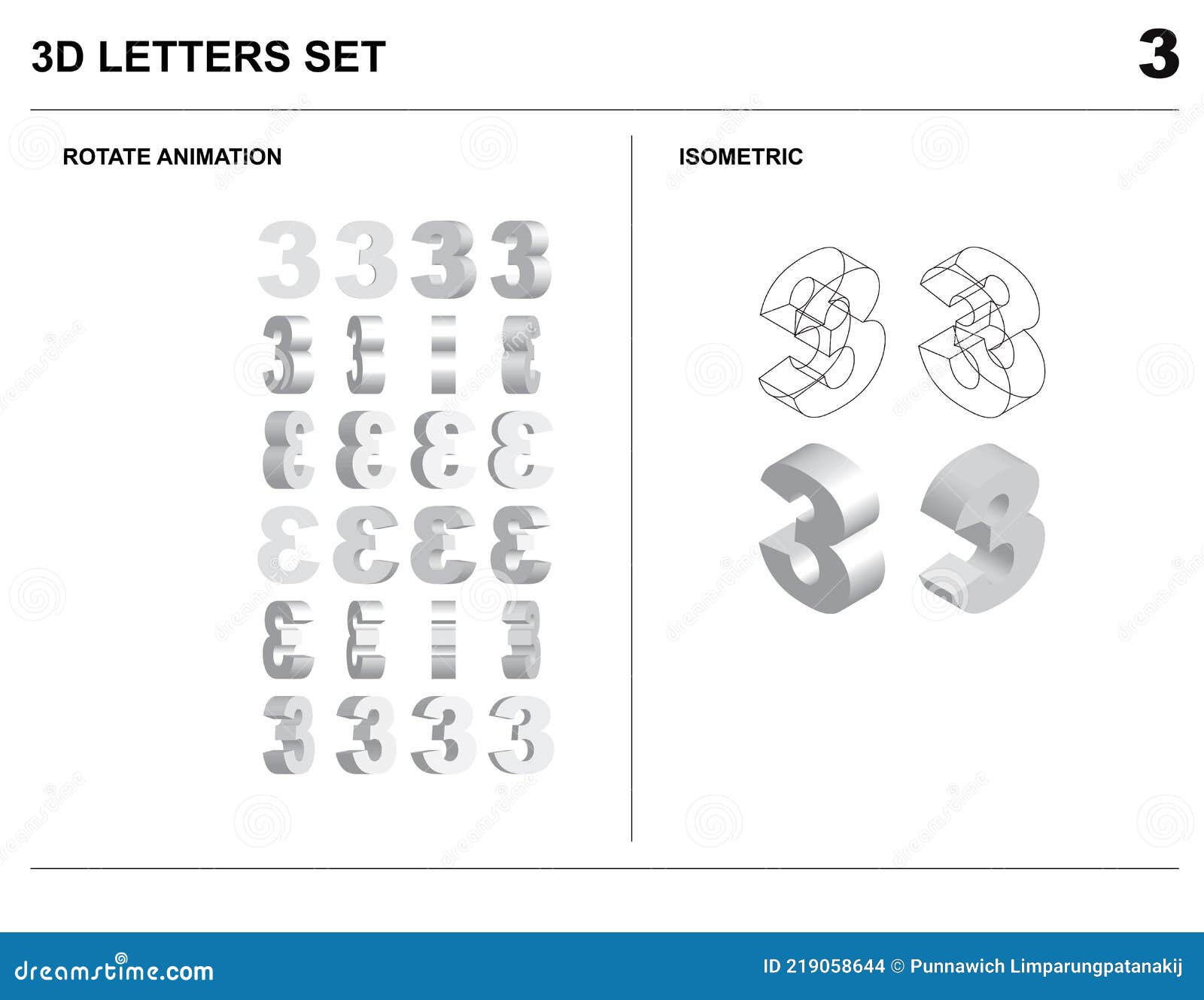 3d 3 Number Letters Set Animate Isometric Wireframe Vector Stock Vector ...