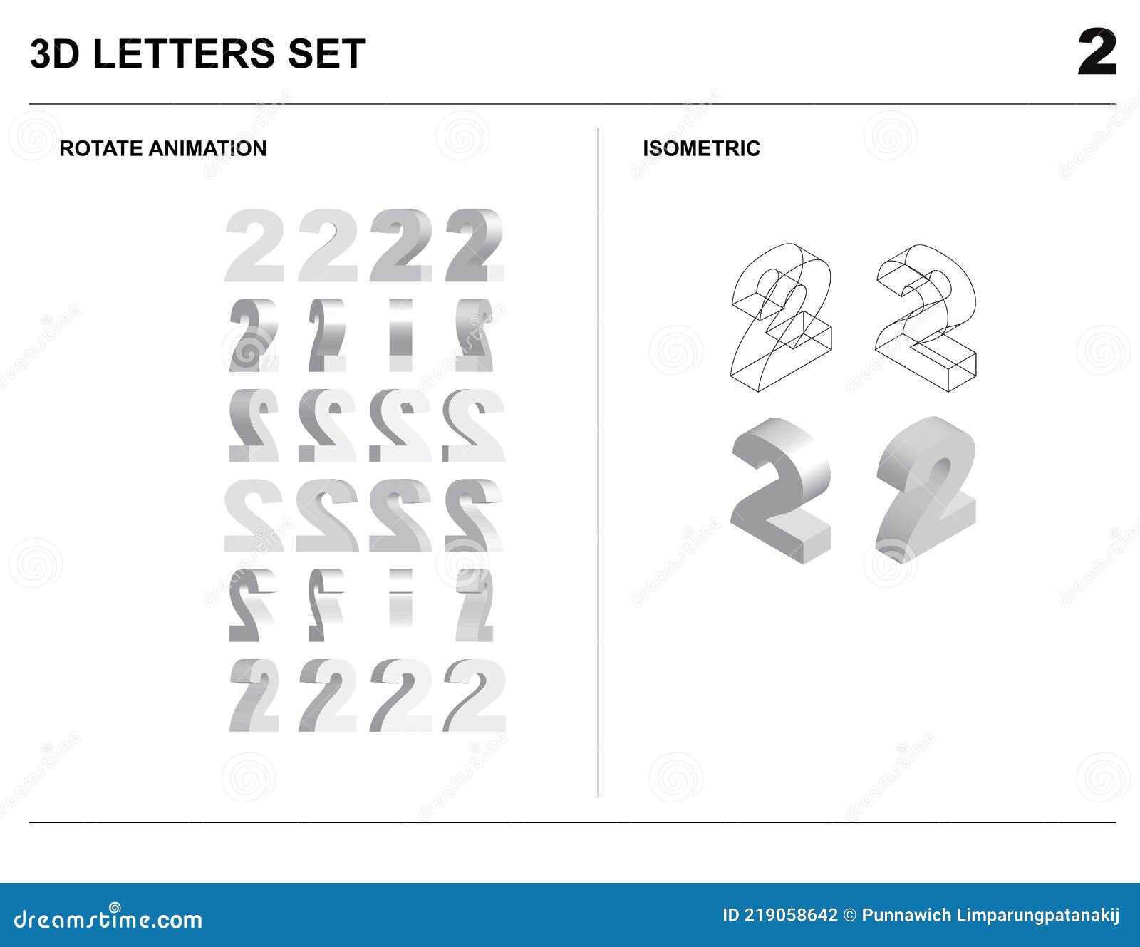 3d 2 Number Letters Set Animate Isometric Wireframe Vector Stock Vector ...